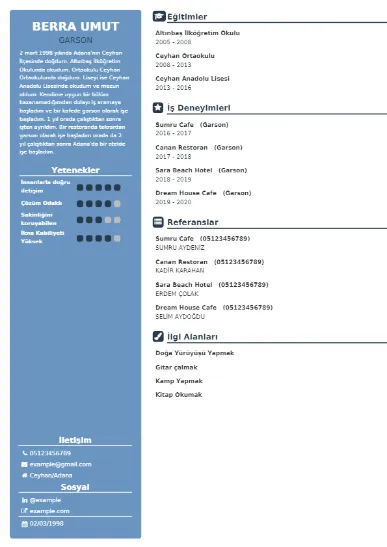 Garson CV Örnekleri | Cv Lazım