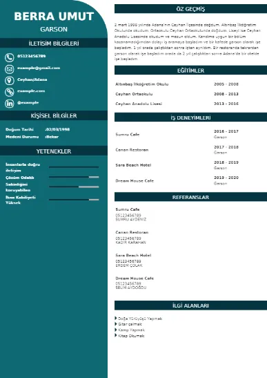 Garson CV Örnekleri | Cv Lazım