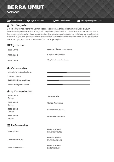 Garson CV Örnekleri | Cv Lazım