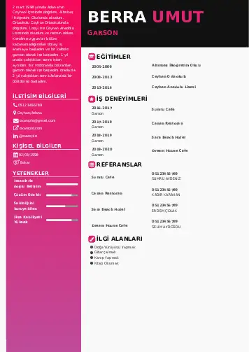 Garson CV Örnekleri | Cv Lazım