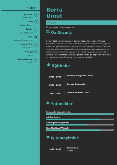 Garson CV Örnekleri | Cv Lazım