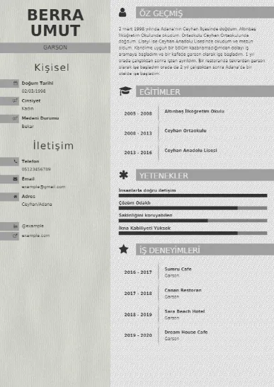 Garson CV Örnekleri | Cv Lazım